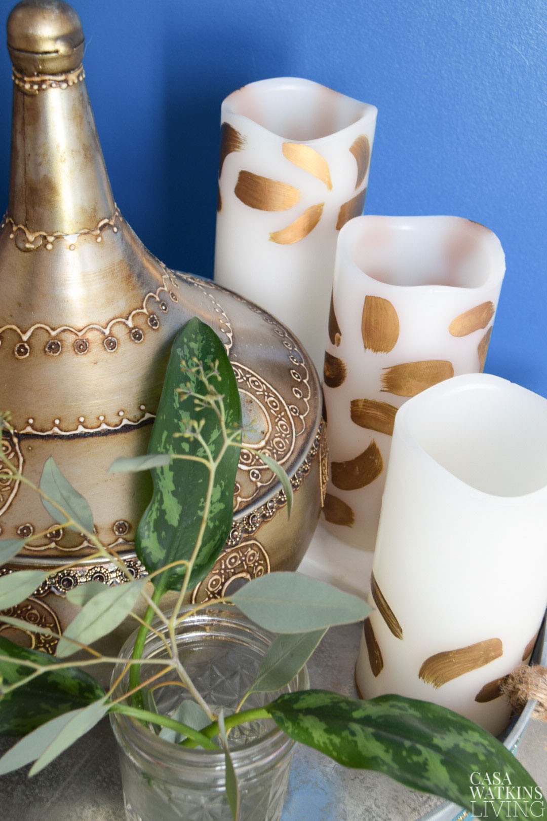 DIY Brush Stroke Painted Candles - Casa Watkins Living